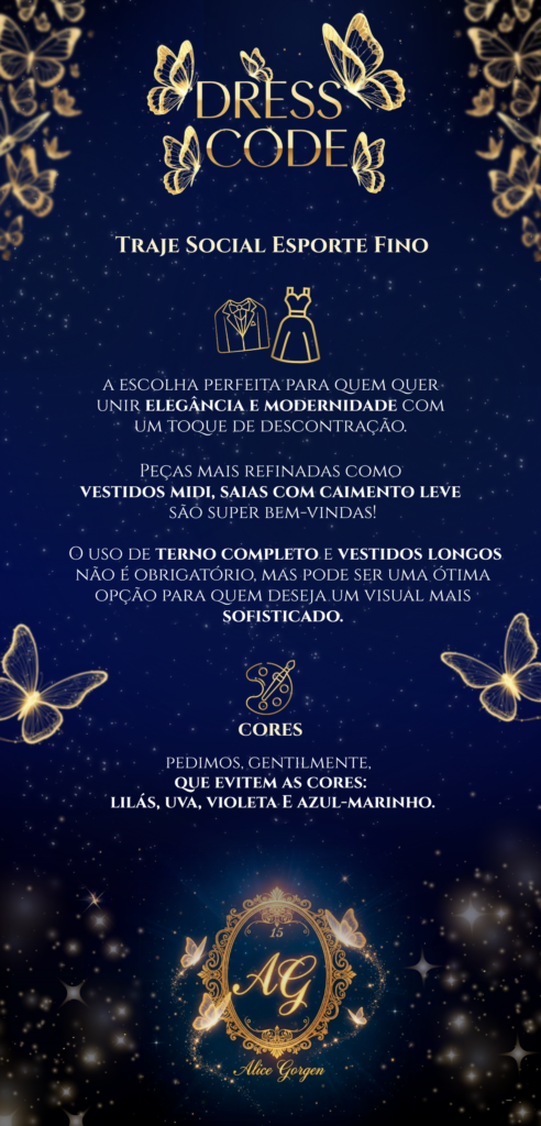 Alice Gorgen Dress Code - Convites Guia Da Debutante